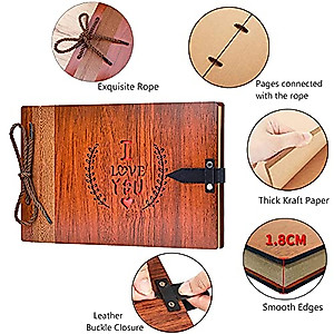 ZEEYUAN Wooden Photo Album Scrapbook DIY Photo Book Wedding Guest-Book 80 Pages Travel Memory Book Birthday Anniversary Valentine's Gift for Mother Father (I Love You)