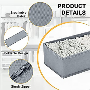 DIMJ Drawer Organizer, Underwear Drawer Organizer Divider, Set of 4 Fabric Drawer Organizer, Dresser Drawer Dividers for Baby Clothes, Socks, Belt, Tie (Grey)