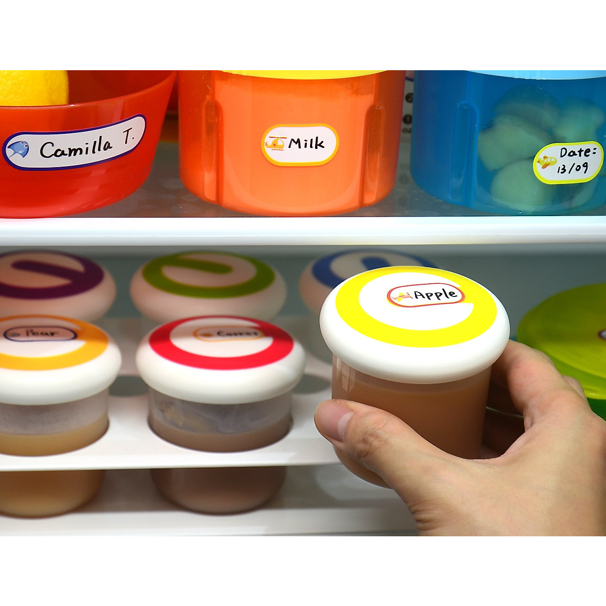 Baby Bottle Labels for Daycare, Self-Laminating, Waterproof Write-On Name Labels, Assorted Sizes & Colors, Pack of 64