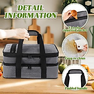 2 Pieces Double Decker Insulated Casserole Carrier Lasagna Holder Tote Food Warmer Bag Expandable Food Transport Containers Fits 9 x 13 Inches Baking Dish for Potluck Parties Picnic Trip Camping, Grey