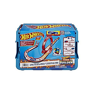 Hot Wheels Track Builder Playset Flame Stunt Pack with 16 Component Parts & 1:64 Scale Toy Car in Storage Container