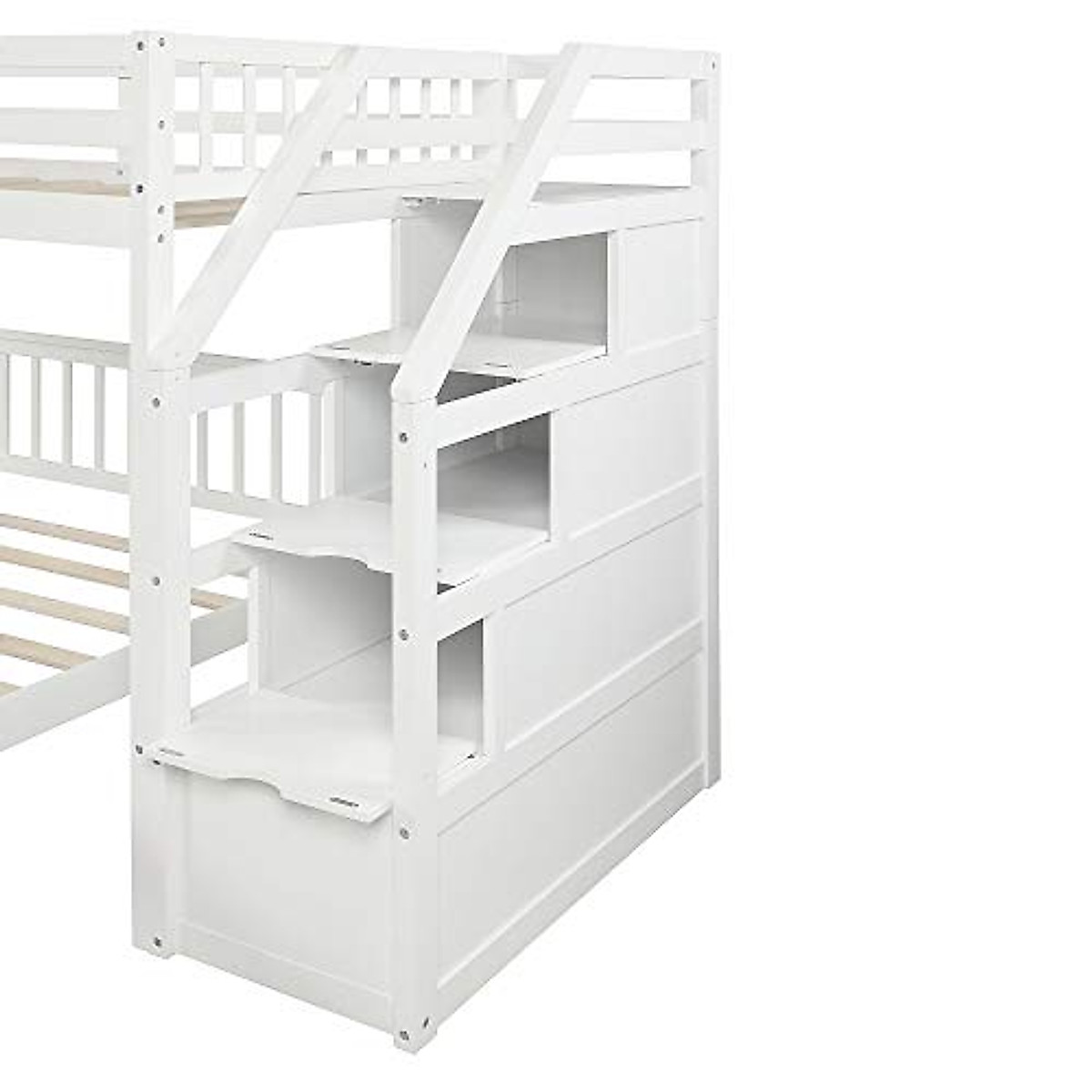 Harper & Bright Designs Twin Over Full Loft Beds, Bunk Beds Twin Over Full with Stairway and Storage, Full-Length Guardrail, No Box Spring Needed (White Twin Over Full Bun Beds)