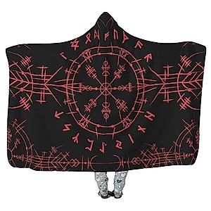 Medieval 3D Printing Hooded Blanket Warm Celtic Knot Shield Ax Vegvisir Rune Unisex Winter Wearable Hooded Blanket Double Thick Plush Fleece Blanket Cape (Color : A, Size : 50x60in/130x150cm)