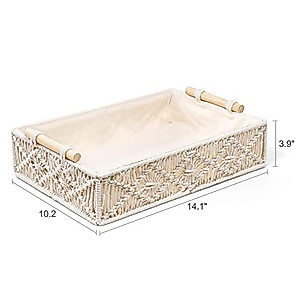 Mkono Macrame 2 pack Macrame Storage Baskets and Decorative Tray Boho Home Decor Basket for Bedroom Nursery Livingroom Dorm