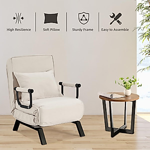 Hupmad Convertible Bed Sleeper Chair,Tri-fold Upholstered Armchair Sleeper with Pillow,Folding Leisure Chaise Lounge Couch with 6 Angle Adjustable Backrest,Single Lazy Bed for Office Apartment