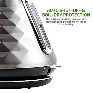 OVENTE Electric Kettle Hot Water Boiler Stainless Steel 1.7 L Automatic Shut-Off 1500W Cleo Collection Cool Touch Handle Portable Brew Coffee Maker Tea Heater w/ Boil Dry Protection Brushed KS755BR