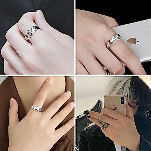 AIDSOTOU Mens Vintage Open Rings Set Frog Snake Skull Cool Punk Goth Ring for Men Women Adjustable (Silver-16 PCS)