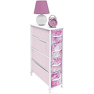 Sorbus Narrow Dresser Tower with 4 Drawers - Vertical Storage for Bedroom, Bathroom, Laundry, Closets, and More, Steel Frame, Wood Top, Easy Pull Fabric Bins (Tie-dye Pink)