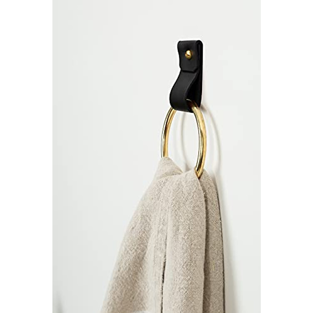 KEYAIIRA - Small Leather Wall Hook, minimalist leather strap hanger for bath towel holder leather wall hook strap towel hook bathroom decor brass towel ring nordic home