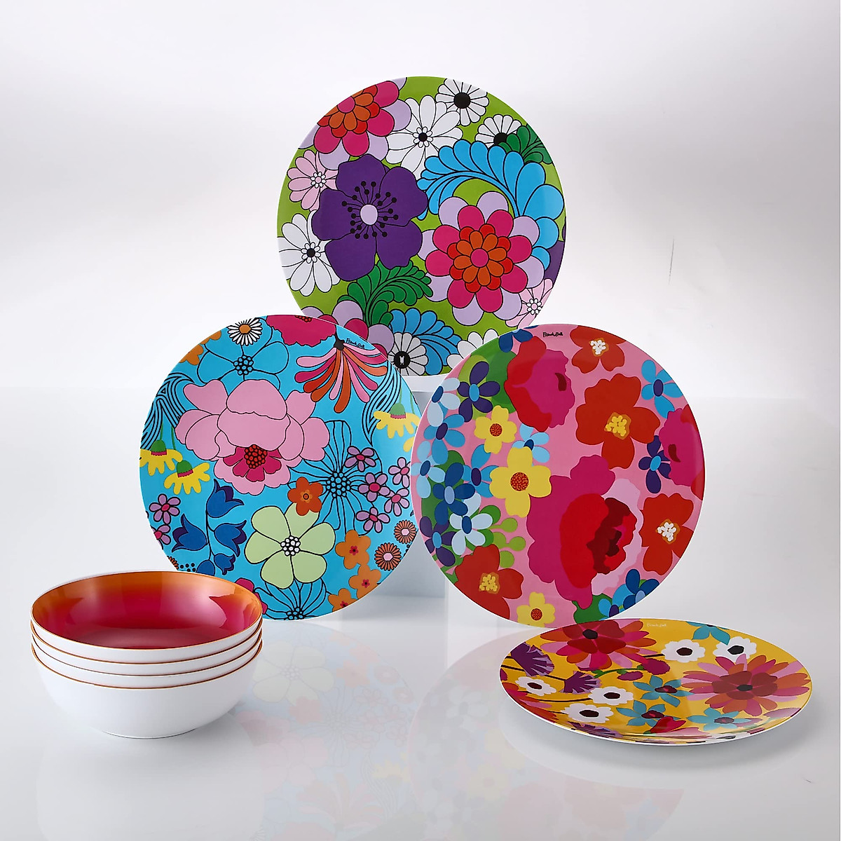 French Bull Assorted Plates - 4 Piece Set - 11 inch Melamine Dinner Plate Set - Melamine Dinnerware for Indoor and Outdoor - Assorted Garden Floral