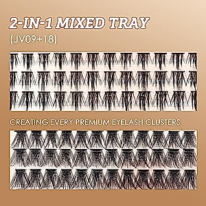 JIIVER Lash Clusters, 168pcs Eyelash Clusters D Curl Cluster Lashes Wisps, DIY Lash Extensions10-12-14-16-18mm, Volume Cluster Lashes that Look Like Extensions(JV09+18, D Mix)