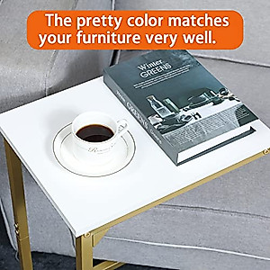 AMHANCIBLE C Shaped Side Table Set of 2, Couch Tables End Table That Slide Under, for Small Space, TV Trays for Living Room, Bedroom, Metal Frame, Acent Golden White HET02GWT