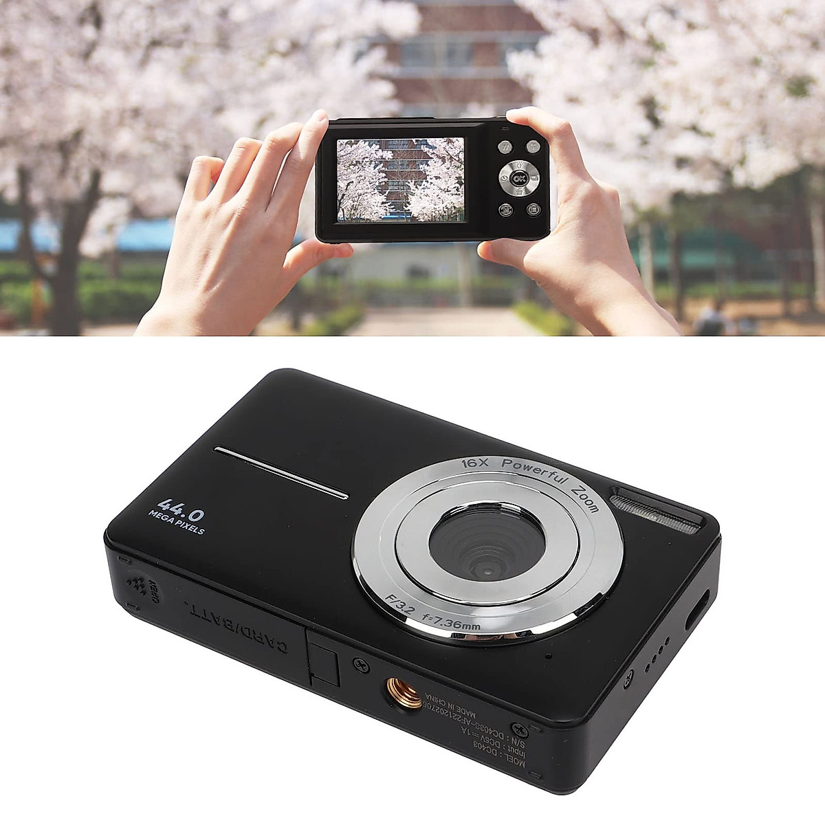 Pocket Digital Camera, 44MP 16X Zoom Autofocus Camera, Compact Portable Camera, 2.4 Inch IPS Display, Manually Focus for Travel, Wedding Ceremonies (Black)