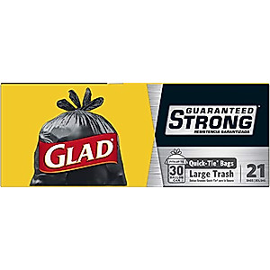 GLAD Strong Quick-Tie Large Trash Bags, 30 Gallon Bags for Large Kitchen Trash Can, 21 Count (Package May Vary)