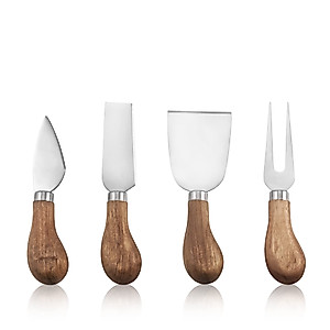 True Gourmet Cheese Tool Set, Stainless Steel with Wood Handles, Cheese Knives, Cheese Forks, 2.25 Inch Handles, Set of 4