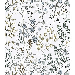 Timeet Floral Wallpaper Peel and Stick Wallpaper Wildflowers Wallpaper 15.4"x118.11" Deer Crane Wall Murals Self Adhesive Removable Wallpaper for Bedroom Living Room Wall Decor