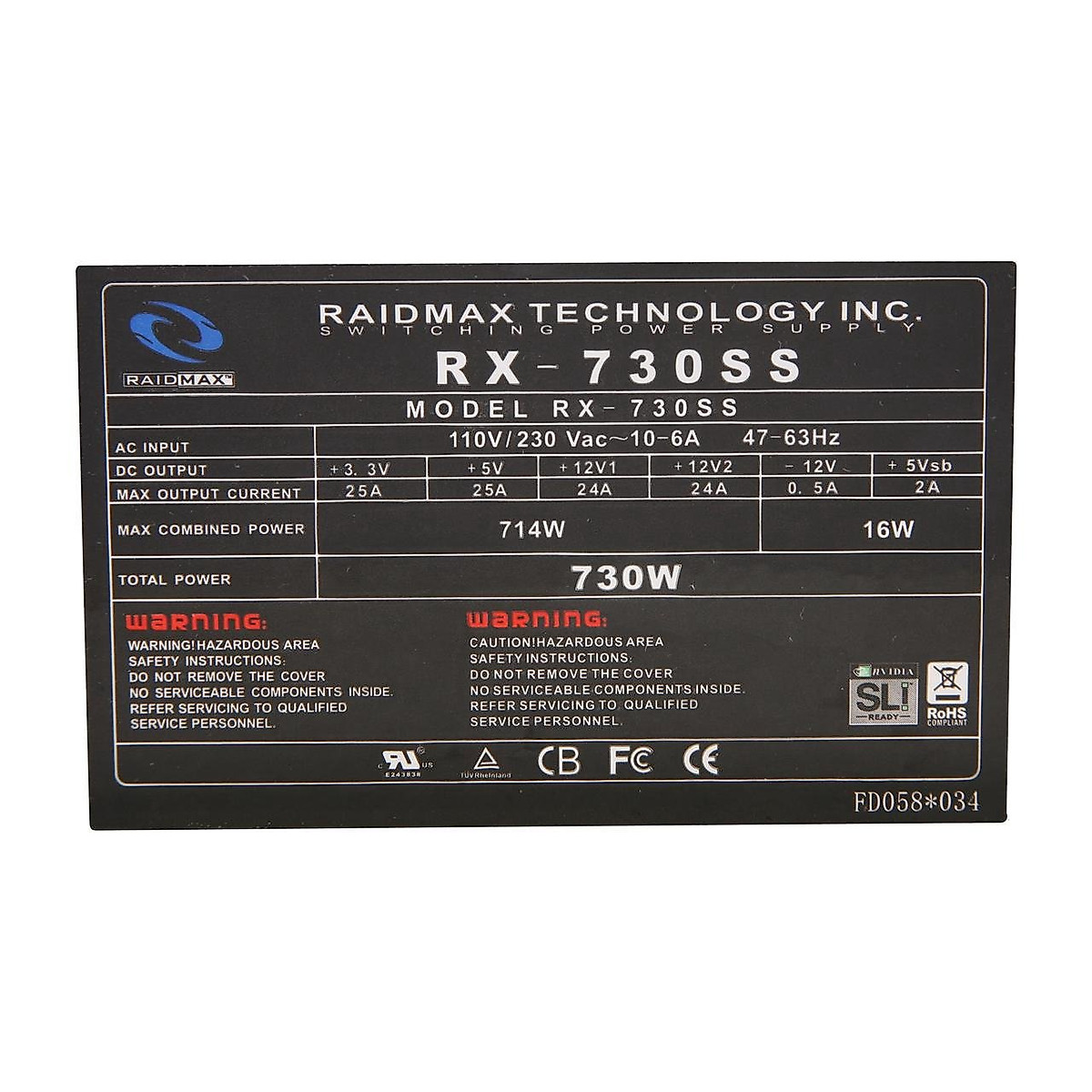Raidmax Hybrid 730W ATX12V/ EPS12V Power Supply RX-730SS