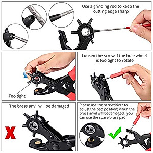 CAMWAY Leather Hole Punch,6Size Revolving Punch Plier Kit Leather Punches Belt Hole Puncher + 240 Set Leather Rivets Double Cap Rivet Hole Puncher for Crafting,Dog Collars,Shoes,Fabric,Paper DIY