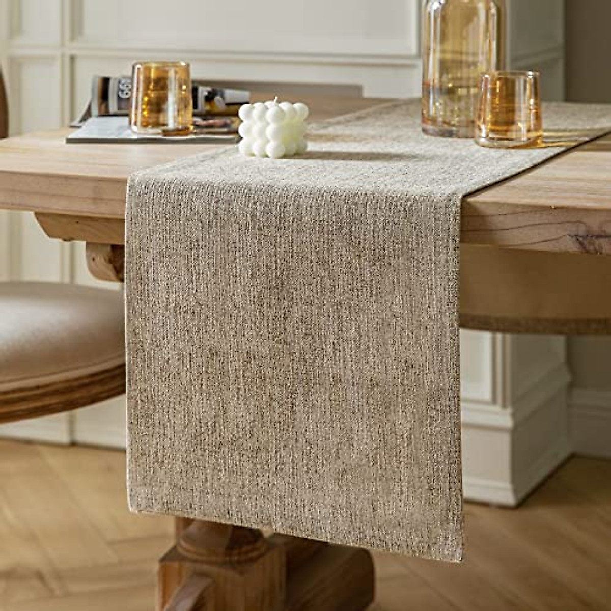 ZeeMart Burlap Style Farmhouse Table Runners 36 Inches Long, Beige Rustic Woven Dining Table Runner for Everyday Use, 14x36 Inches, Oatmeal Beige