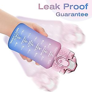 OLDLEY Kids Water Bottle for School, 12 oz (Straw Lid) BPA-Free Reusable Leak-proof Durable Tritan Plastic Water Bottles with One-handed Opening Straw Lids, Anti-dust Spout Cover (Pink-Blue)