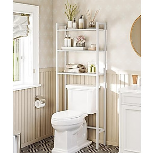 HOOBRO Over The Toilet Storage, 3-Tier Modern Bathroom Organizer, Bathroom Space Saver with Multi-Functional Shelves, Toilet Storage Rack, Easy to Assembly, White WT41TS01