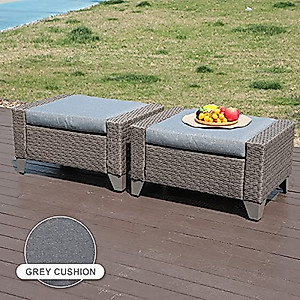 SUNSITT Patio Furniture Ottoman Outdoor Wicker Footstool with Waterproof Furniture Cover