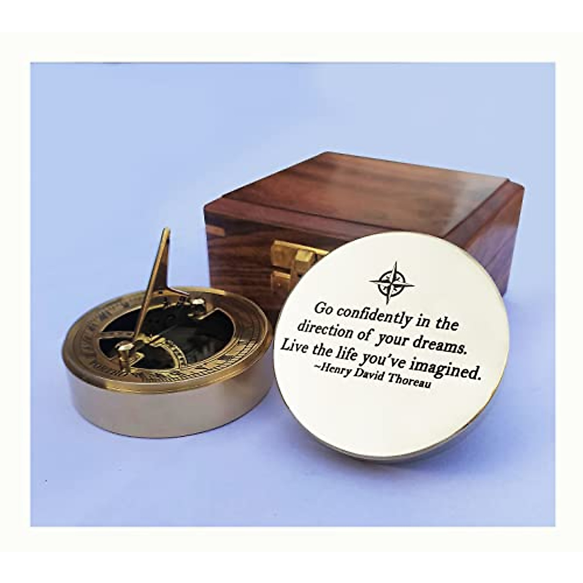 PORTHO Thoreau's Go Confidently graduation Compass with Wooden box, Inspirational graduation gifts, confirmation gifts, first communication gifts, unique gift ideas
