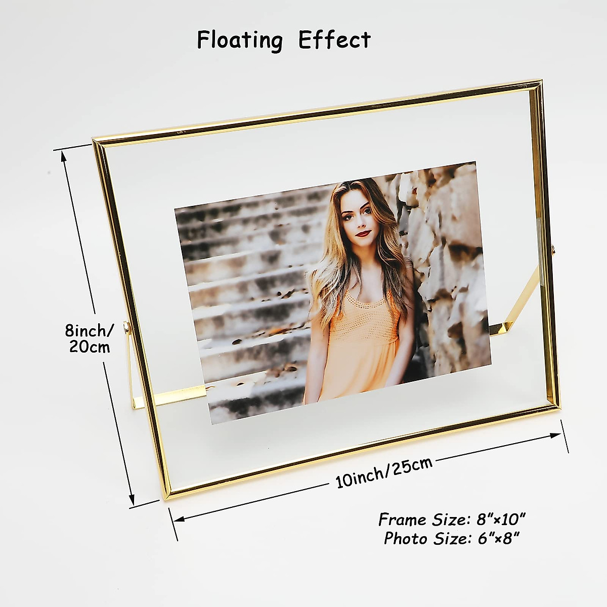 AhaGo Gold Floating Frame(8"×10", Horizontal), For Picture 7x9, 6x8, 5x7, Tabletop Shelf Photo Frame, Home or Office Decor, Classy For Holiday, Birthday or Wedding