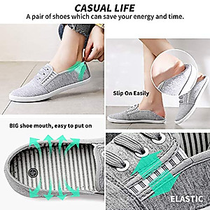 kufeiti Women’s Canvas Slip On Shoes Sneakers for Women Fashion Comfortable White Black Elastic Sneakers for Women(Black, US10)