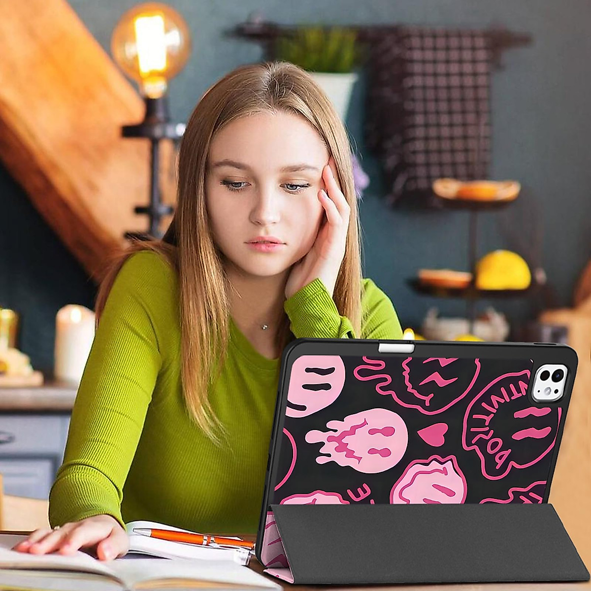 Cabreche Compatible with iPad Pro 13 Inch M4 Case 2024 with Pencil Holder TPU Back Case Auto Sleep/Wake Cover for Girls Women Men Cute Preppy Cool (PS12-Blue, Pro13 inch 2024)