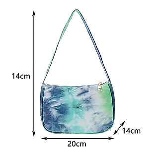 PATOPO Ladies Tie-Dye Canvas Shoulder Bag for Women Zipper Closure Fashion Clutch Bags Purses and Handbag Underarm Bags Blue