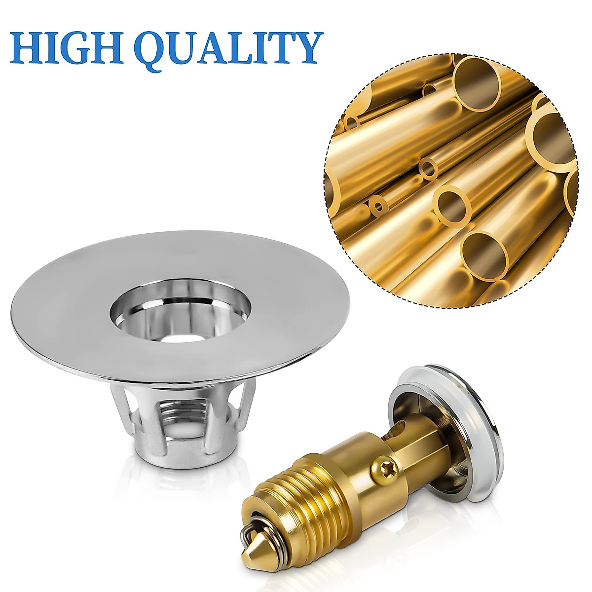 2.0 Upgraded Universal Bathroom Sink Stopper Pop Up, Sink Drain Plug for 1.06-1.80'' Drain Holes, Bathroom Stainless Steel Sink Drain Filter With Basket (Silver 1pc)