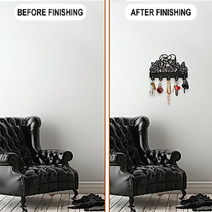 MAYJOYDIY Halloween Skull Key Holder for Wall Wood Rose Flower Skeleton Undead Key Hook 11.8×7.9inch Black Coat Rack 5 Alloy Hooks Home Decor Gifts Entryway Kitchen Storage Organizer