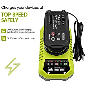 P117 Charger Replacement for Ryobi 18V Battery Charger 12V 14.4V 18V Li-ion & Ni-cad Ni-Mh Battery Charger for One+ Plus Battery P100 P102 P103 P104 P105 P107 P108 P109 P119 P122