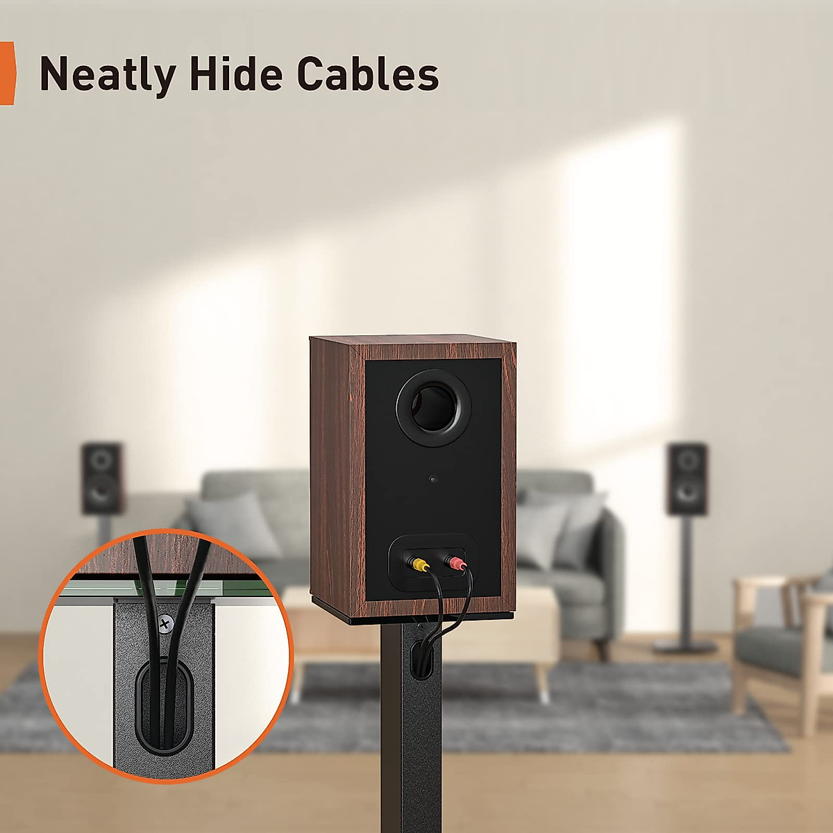 Perlegear Universal Bookshelf Speaker Stands with Aluminum Column for Speakers up to 22 lbs, Speaker Stand Pair with Cable Management, Surround Sound Speaker Stand PGSS9-1 Black