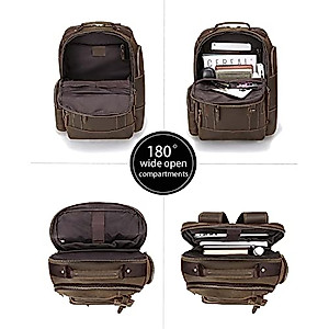 Taertii Mens Full Grain Genuine Leather 15.6 Laptop Backpack Large Capacity Weekender Overnight Camping Travel Rucksack 30L
