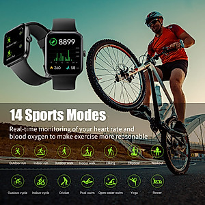 AlERTSEAL Smart Watch, Smart Watch for Android and iOS Phones, 1.7" Full Touch Screen Fitness Watch with Heart Rate, Blood Oxygen Monitor,Sleep Monitor, 5ATM Waterproof Smartwatch for Men Women Black