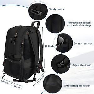 Fujampe Travel Laptop Backpack with Shoes Compartment USB Charging Port Large 60L Carry on Backpack School Bag Fit 17 Inch Laptops for Men Women