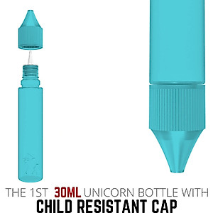 30ml Chubby Gorilla LDPE PET Plastic Unicorn Squeeze Bottle (10 Pack) Dropper bottle (Transparent Blue) REUSABLE, Child Resistant Cap, Easy Drip Tip Applicator Dropper Bottles with Squeeze Dropper