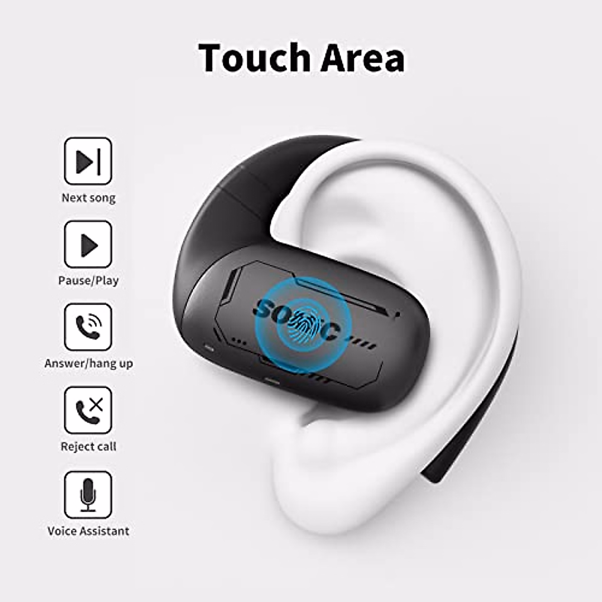 EASARS Open Ear Headphones Wireless Bluetooth 5.3, Open Ear Earbuds with 16.2mm Large Drivers, Sport Ear Buds, Long Battery Life, Matte Grey