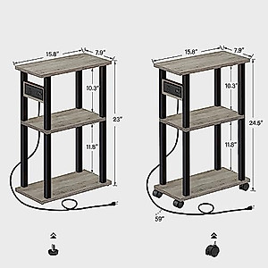 TUTOTAK Small Narrow Side Table with Charging Station, Set of 2 Skinny End Table for Small Spaces, Slim Nightstand with USB Ports and Outlet,Sofa Beside Table with Wheels, Greige TB01BG047