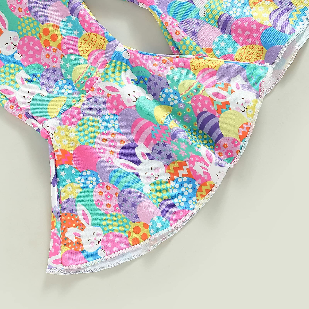 My 1st Easter Baby Girl Outfits Short Sleeve Bunny Romper Shirt Easter Egg Bell-Bottom Pants Headbands 3Pcs Sets (Pink, 0-3 Months)