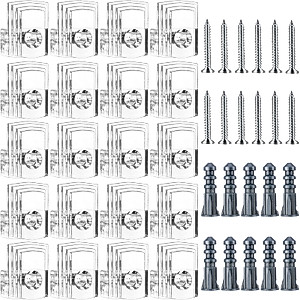 Tatuo 20 Sets of Mirror Holder Clips Kit, Clear Plastic Mirror Mounting Clips Crystal Mirror Hanging Hardware Frameless Mirror Hanging Kit with Screws for Wall and Fixed Mirror Box Door (Style A)