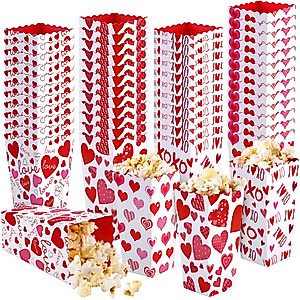 MIMIND 100 Pieces Valentine's Day Popcorn Boxes Love Heart Conversation Treat Candy Goodie Boxes Cardboard Popcorn Container for Valentine Wedding Birthday Party Supplies, 4 Designs