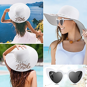 Neer 2 Pcs Bride Wedding Gifts Heart Sunglasses Sun Hat Set Bachelorette Gifts for Bridal Shower Party Decoration Favors(White)