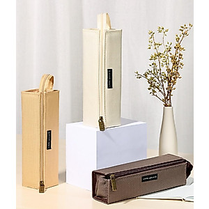 JHTPSLR Light Academia Aesthetic Pencil Pouch Small Canvas Pencil Pouch Preppy Pencil Pouch Solid Square Pencil Case Pen Bag Stationery Storage and Organizer Supplies (Beige)