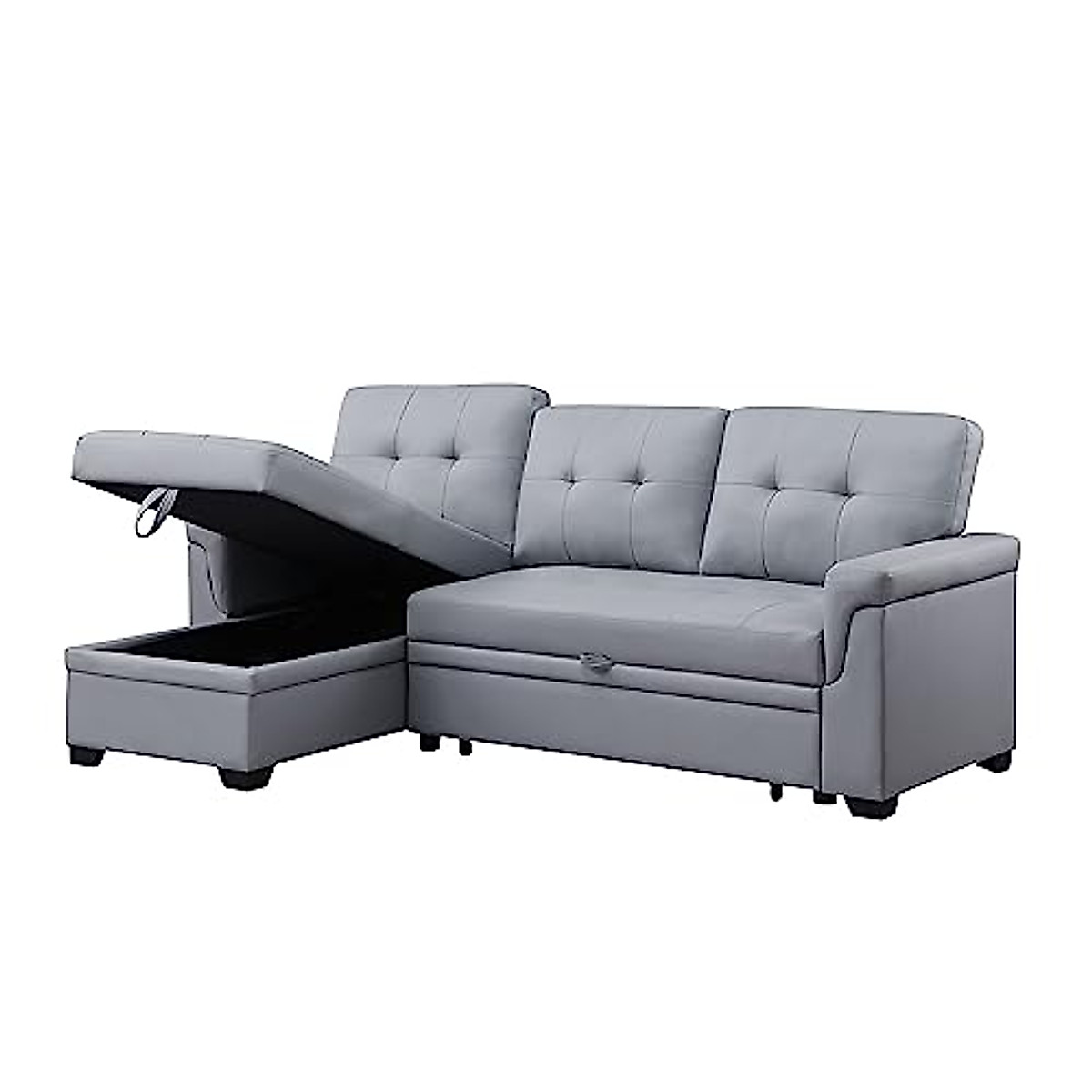 Eafurn L Shaped Convertible Sleeper Sofa with Reversible Chaise,3 in 1 Pull Out Couch Bed with Storage,Upholstered Fabric Sectional Corner Sofa & Couches Sofabed, Gray Leather