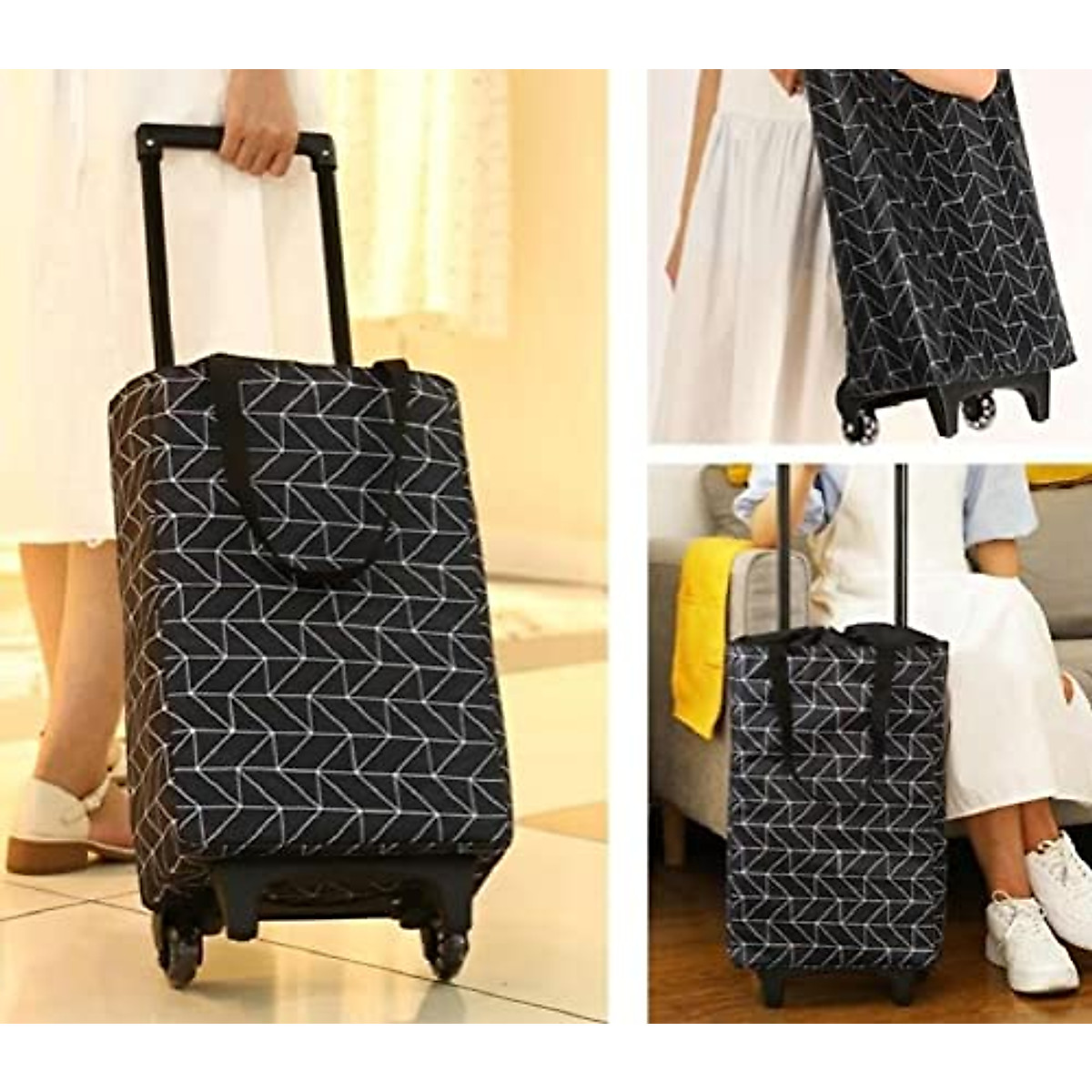 Upgrade Shopping Bag with Wheels Portable Trolley Bags Grocery Cart Utility Cart Rotating Wheels Cart Folding Shopping Cart- Larger Size & Waterproof & Strong