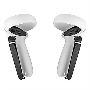 Geekria Upgraded Controller Grips Cover Compatible with Meta Q2 Accessories, Extended Controller Hand Strap Adjustable Knuckle Handles for Large Hands, Anti-Collision Silicone Grip Cover (White)