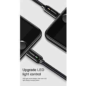 Upgraded Power Off/On Smart LED Auto Disconnect Nylon Braided Sync Charge USB Data 6FT/1.8M Cable Compatible iPhone/iPad Pro/Air,iPad Mini,iPod (2 Pack Red (iPhone), 6FT)